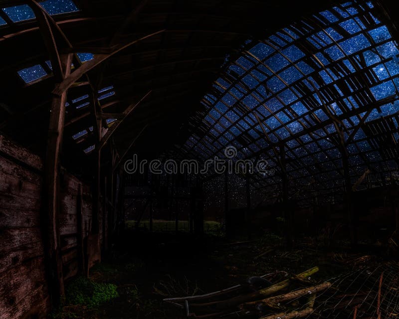 Looking through an Abandoned Barn at Night Stock Image - Image of ...