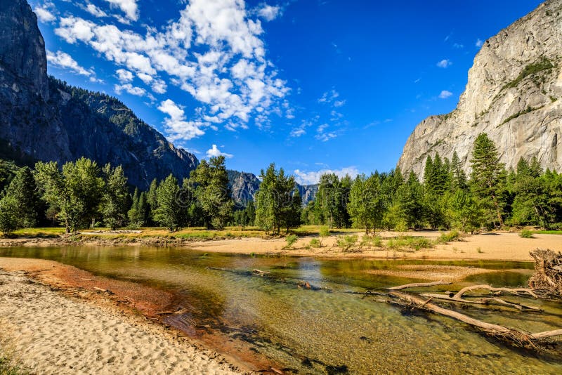 Looking Across the Merced River Down the Yosemite Valley Towards the ...