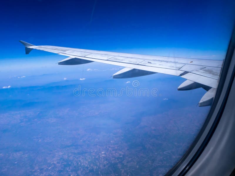 Looking at Aircraft Wing View from Windows Stock Image - Image of ...