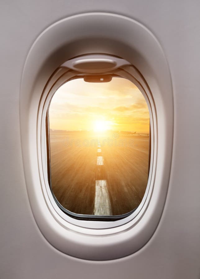 Looking through the Airplane Window on Runway Stock Photo - Image of ...
