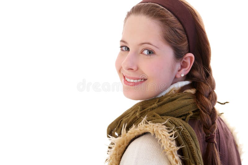 Looking Back Portrait of Smiling Girl Stock Photo - Image of falling ...