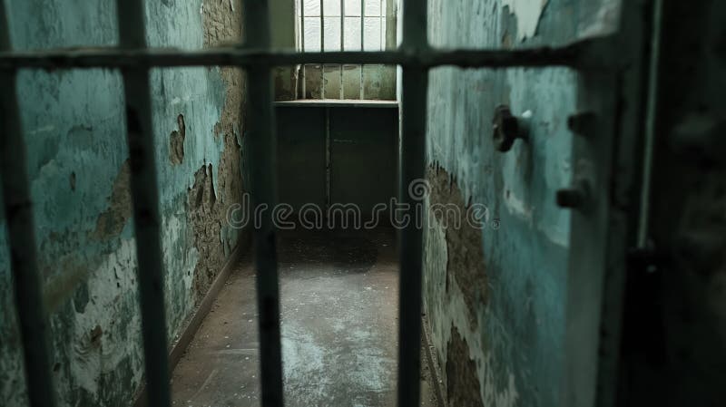Looking through the Bars of an Old, Abandoned Prison Cell, Capturing ...