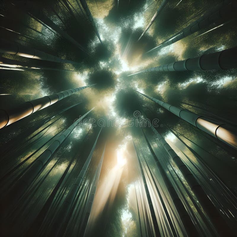 Looking from Below the Towering Trees of Leaves Lush with Dappled Light ...