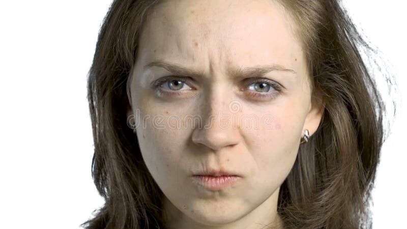 Looking at Camera Grumpy Woman Stock Video - Video of close, isolated ...