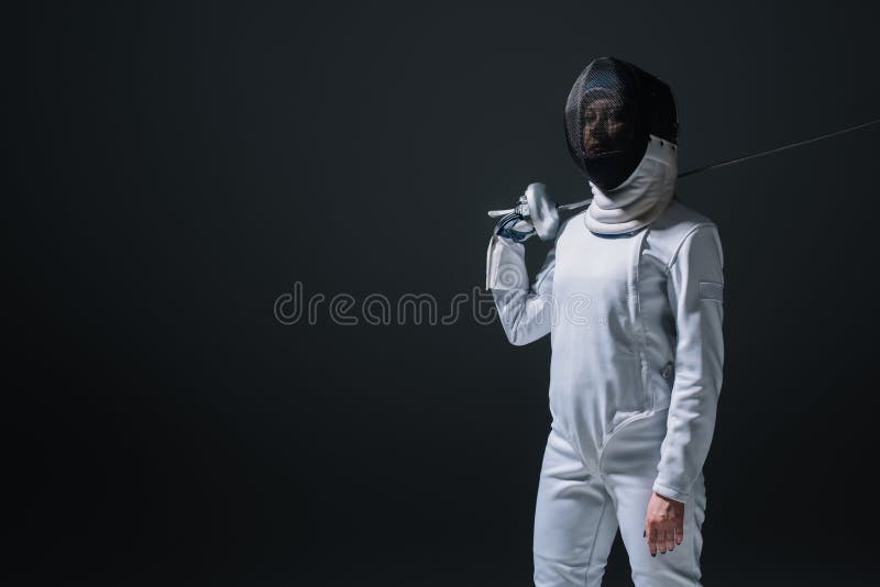 Of Fencer Training on Black Background Stock Photo - Image of ...