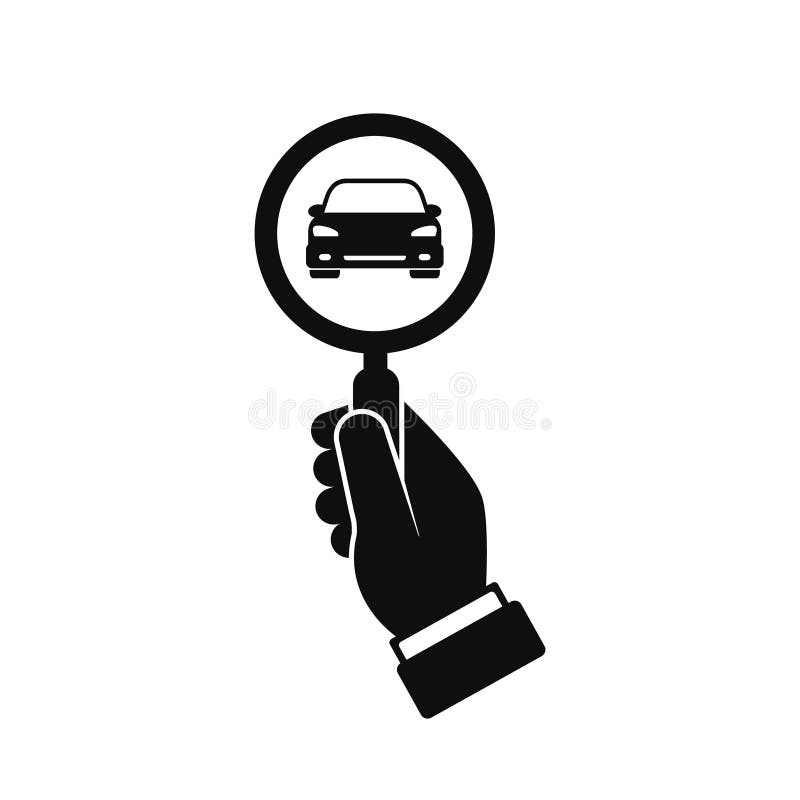 Looking for Car Icon, Hand Hold Magnifying Glass Search Car, Vector ...