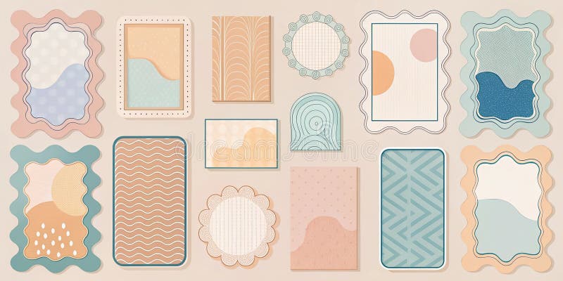 Adorable Wavy Rectangle Banners with Scallop and Zigzag Borders Perfect ...