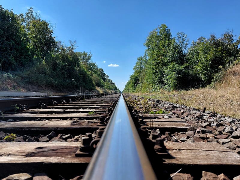 Looking Closely Over a Straight Rural Railway Track Stock Photo - Image ...
