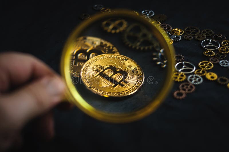 Looking coins bitcoin stock image. Image of cryptocurrency - 126298879