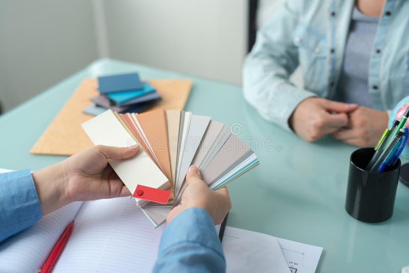 Looking at Color Swatch and Choosing Color Stock Image - Image of ...