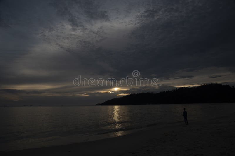 Looking at the Distance of the Dark Evening Sky by the Beach. Stock Photo - Image of outdoor ...