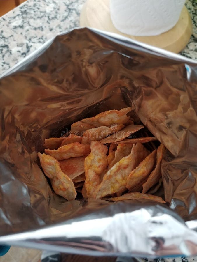 Looking Down at a Opened Bag of Chips Stock Image - Image of chips ...