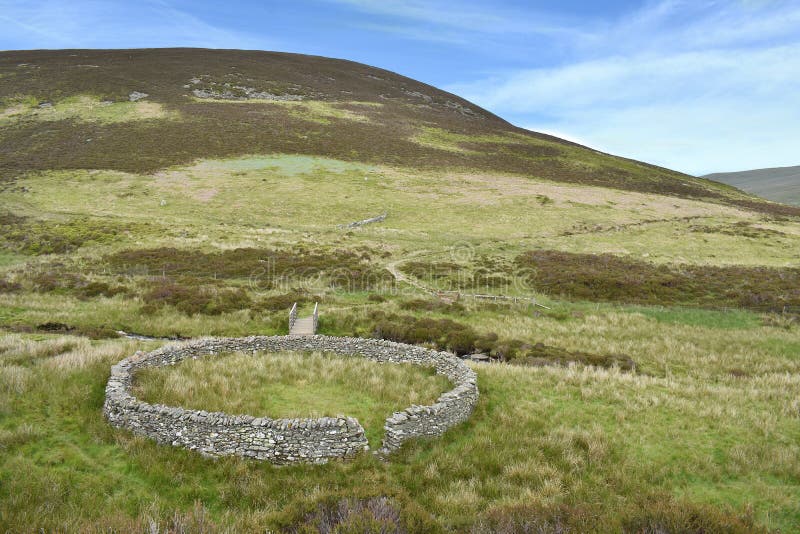 Looking Down on Circular Sheepfold with Small Footbridge Behind Stock ...