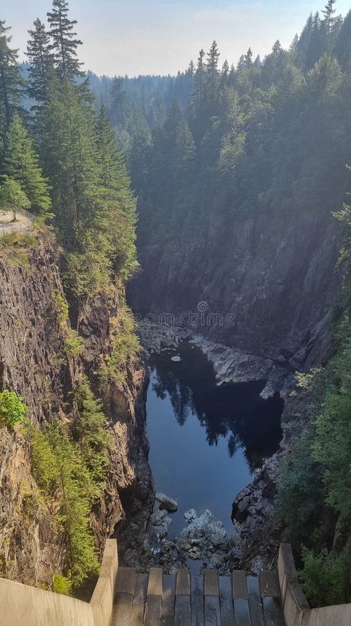 Looking Down Cleveland Dam and the Capilano River in North Vancouver ...