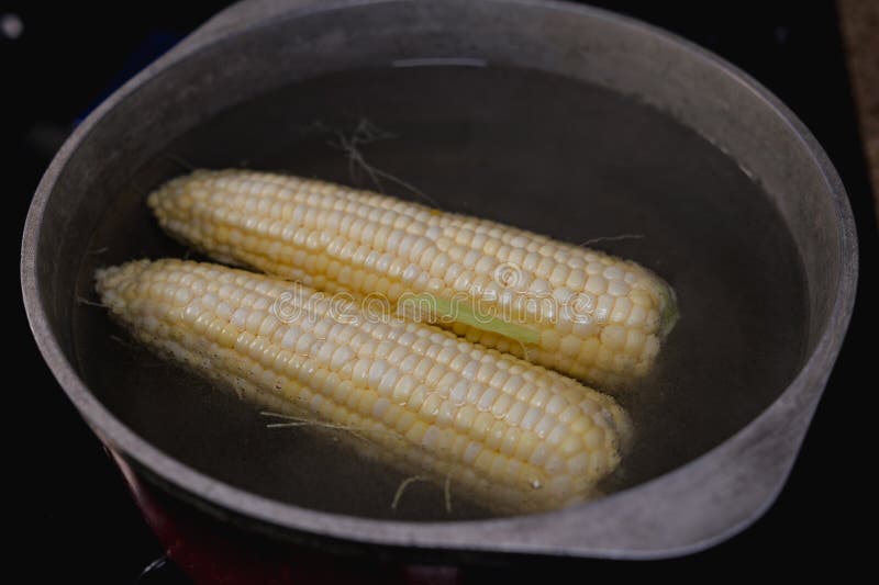 Looking Down at Corn on the Cob Boiling Stock Image - Image of juicy ...