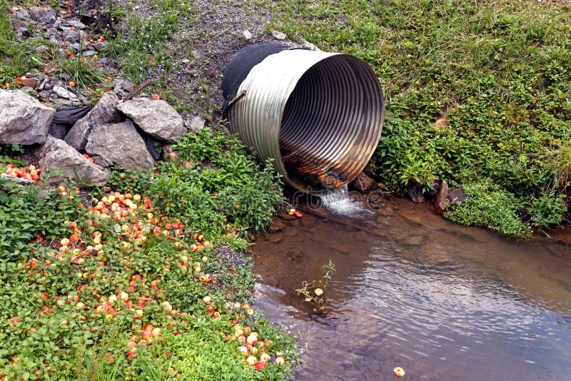 Drainage Ditch and Pipe with Scattered Apples Stock Photo - Image of ...