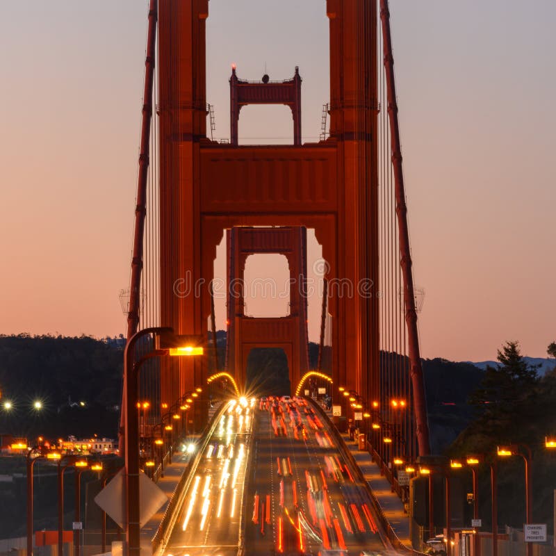 Looking Down the Golden Gate Bridge at Sun Rise Stock Photo - Image of ...