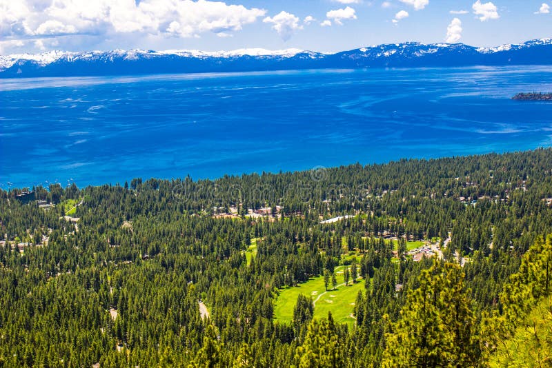 Looking Down on Lake Tahoe and Golf Course Stock Image - Image of golf ...