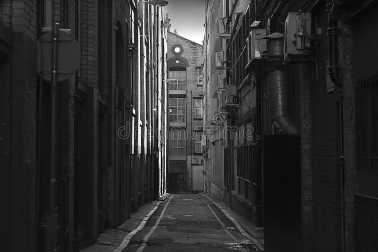 Looking Down a Long Dark Back Alley Stock Photo - Image of grunge ...