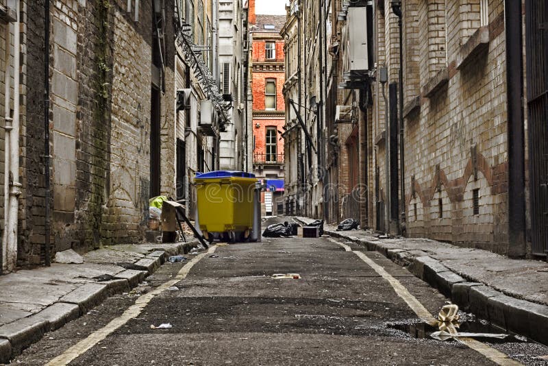 Looking Down a Long Dark Back Alley Stock Image - Image of light, alley ...