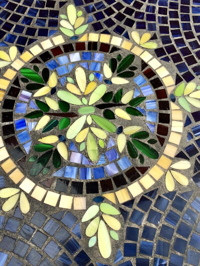 Mosaic Tile Pattern with Circle and Leaves Stock Image - Image of ...