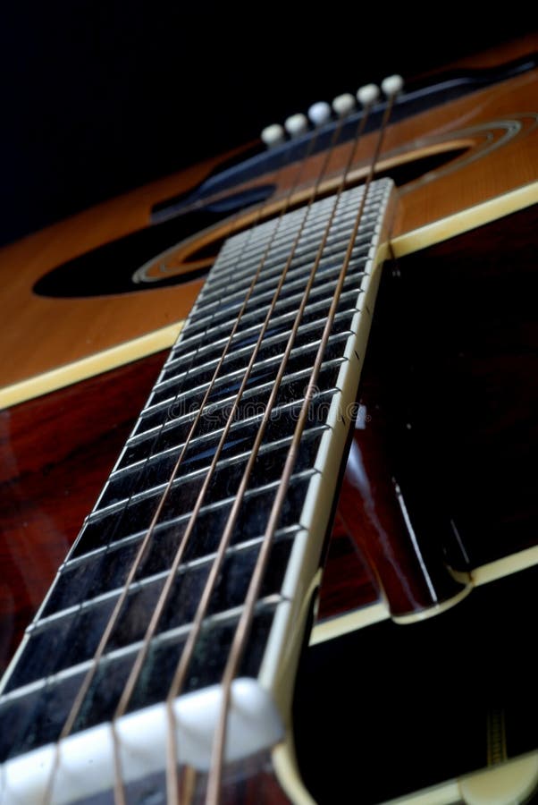Looking Down Neck of Acoustic Guitar Stock Image - Image of black ...