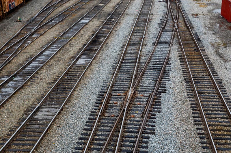 Looking Down on the Railroad Tracks in a Train Yard. Stock Photo ...