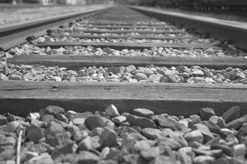 Looking down the rails stock photo. Image of rocks, train - 11370158