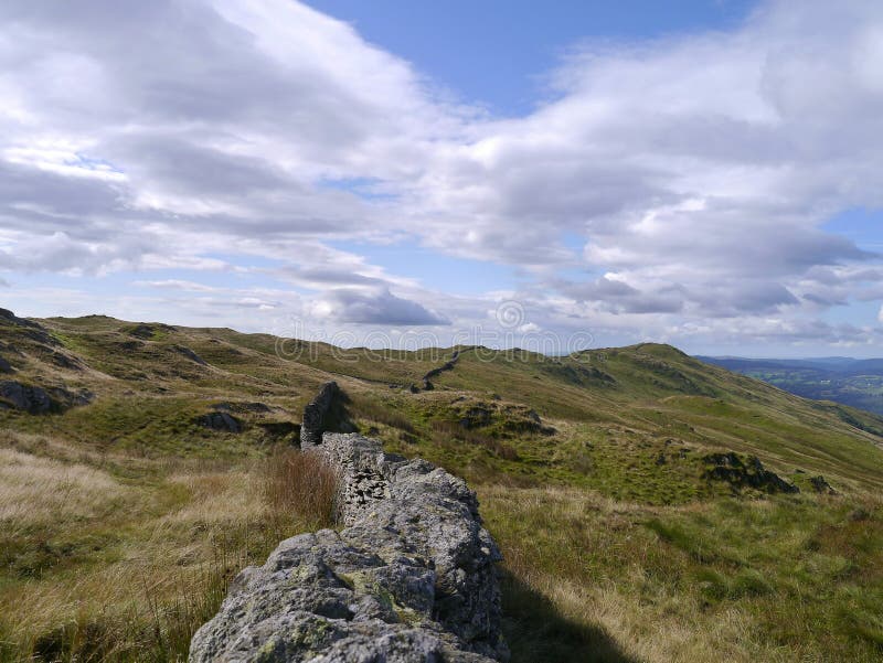 Looking Down a Ridge Wall To Wansfell Pike, Lake District Stock Image ...
