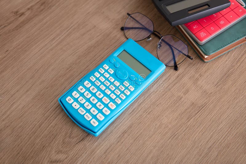 Looking Down and Shooting the Calculator on the Table Stock Image ...