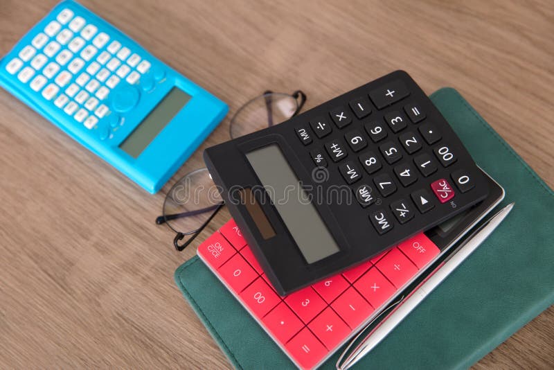 Looking Down and Shooting the Calculator on the Table Stock Image ...