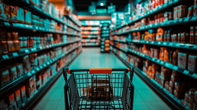 Looking Down at a Shopping Trolley Handle in a Supermarket Stock ...