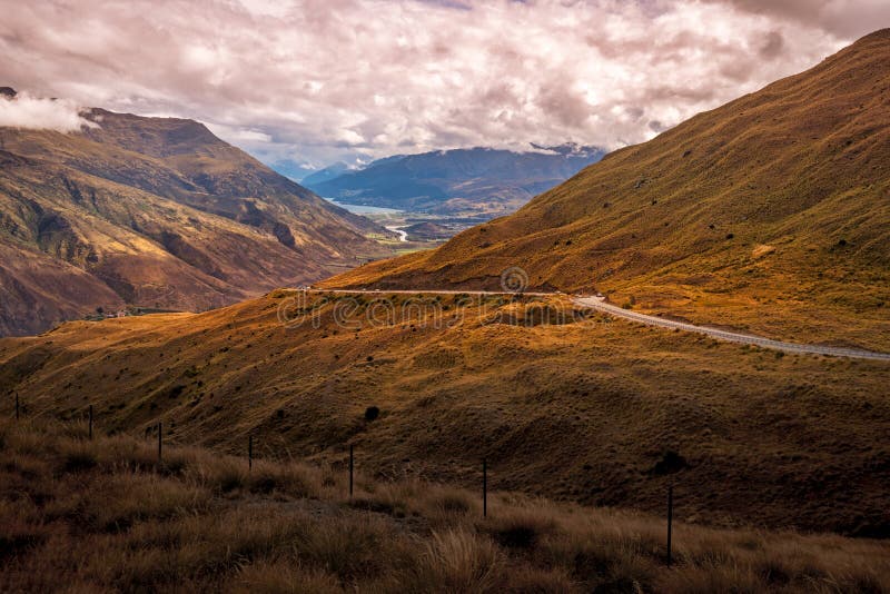 Looking Down from the Top of the Crown Range Road Over the Queenstown ...