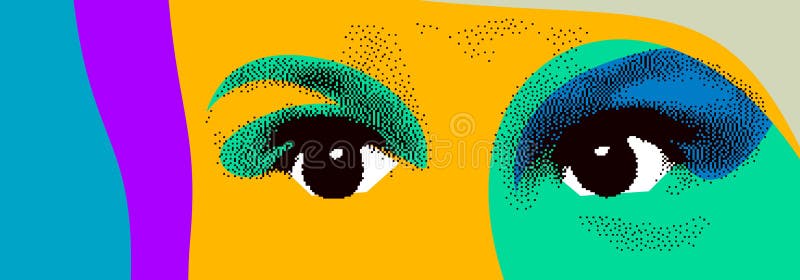 Looking Eyes 8 Bit Dotted Design Style Vector Abstraction, Human Face ...