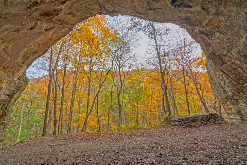Looking at the Fall Colors from a Cave Stock Image - Image of scenic ...