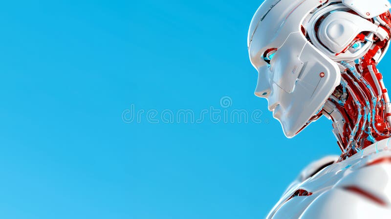 Looking Forward Android with Visible Internal System Over Blue Sky ...