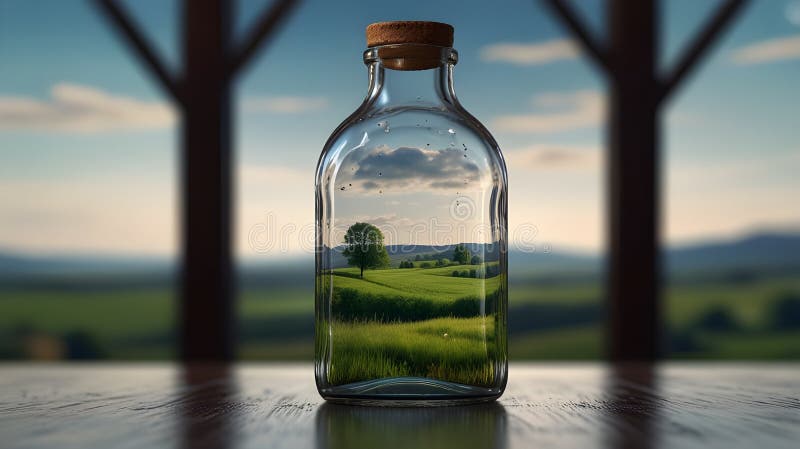 Looking through a Glass Bottle at a Blurred and Distorted Landscape ...