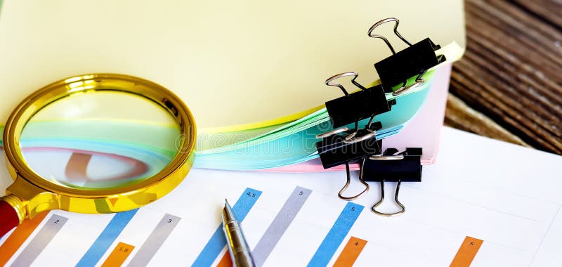 Magnifying Glass with Text Objectives on the Chart Stock Image - Image ...