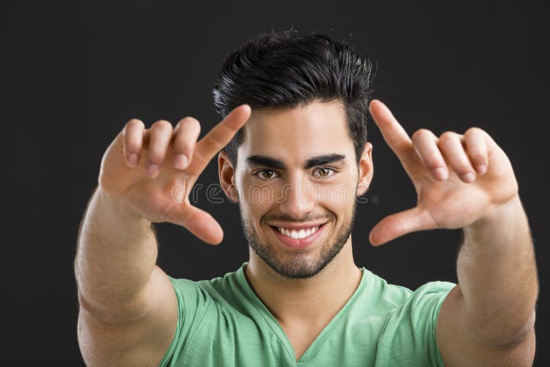 Looking through hands stock image. Image of close, handsome - 97428027