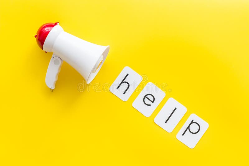 Looking for a Help Concept with Text and Megaphone on Yellow Background ...