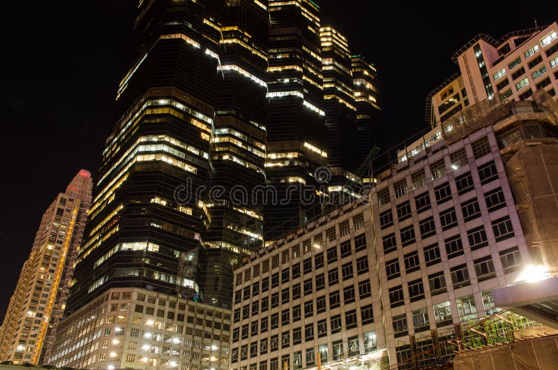 Looking at the High Building at Night Stock Photo - Image of light ...