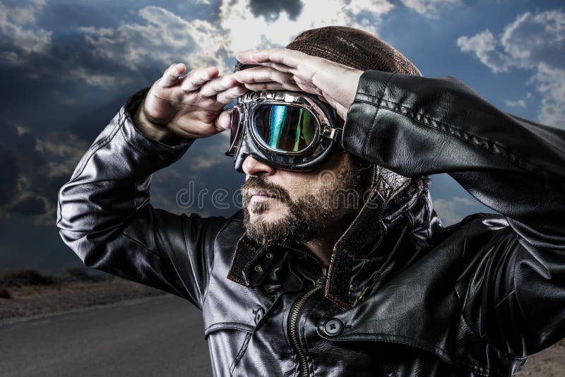 Looking at the Horizon Biker with Black Leather Stock Image - Image of ...