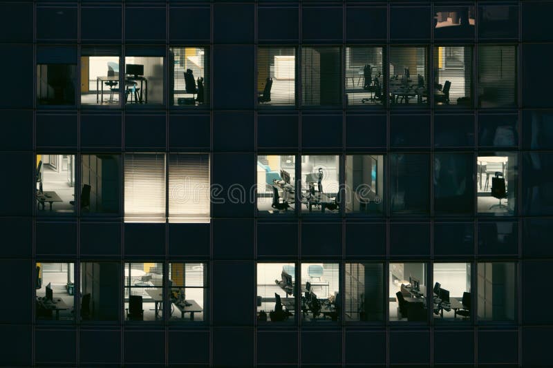 Illuminated Empty Office Spaces in the Skyscraper at Night Stock Photo ...
