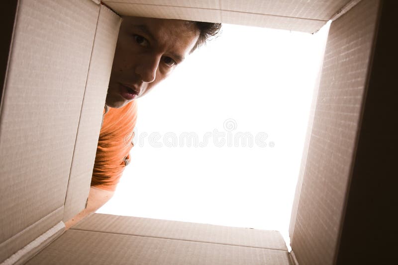 Looking inside the box stock photo. Image of brown, handsome - 9130756