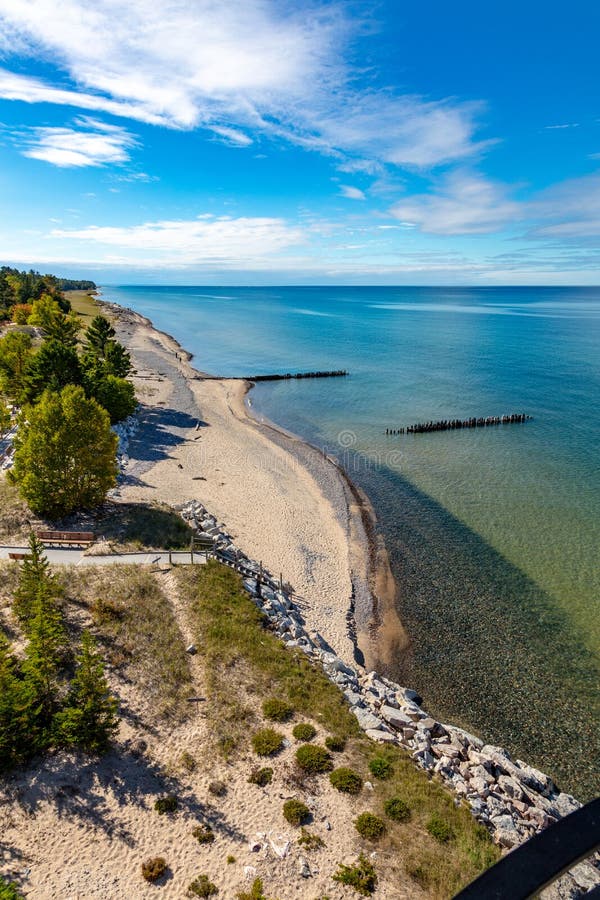 Lighthouse View of Lake Superior and Crisp Point Beach Stock Photo ...