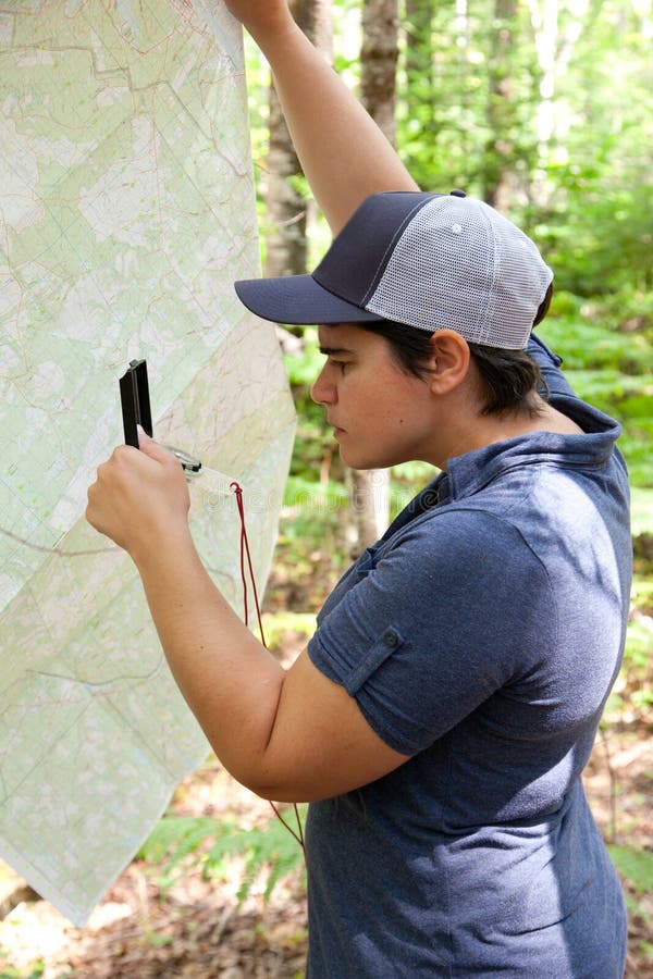 Looking at a Map with Compass Stock Image - Image of backpacking ...