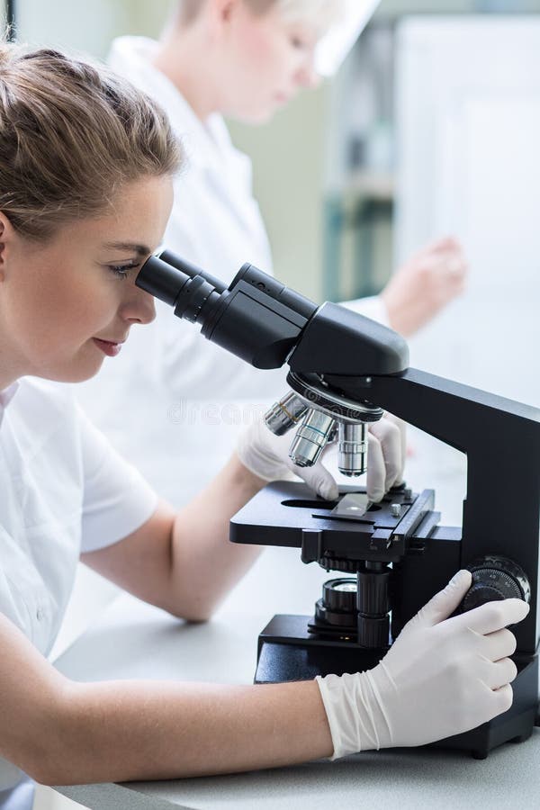 Lab Technician Looking Through Microscope Stock Image - Image of ...
