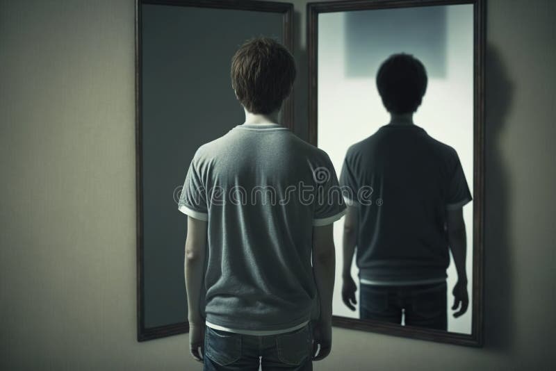 Looking in a Mirror and Seeing a Back View of Himself , Created with ...