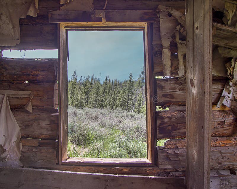 Looking Out from Rustic Cabin Window Stock Image - Image of looking ...