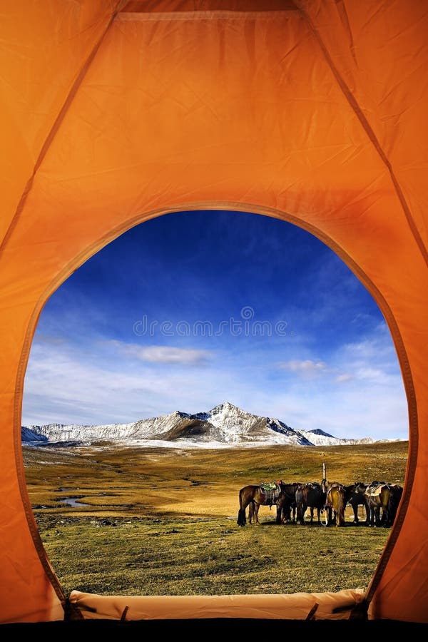 Looking out of tent stock photo. Image of panorama, achievement - 12145456